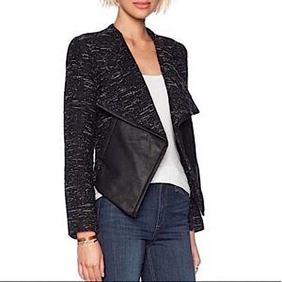 BB Dakota | Jackets & Coats | Nwt Bb Dakota Blazer Renata Wool Tweed Faux Leather Vegan Open ...